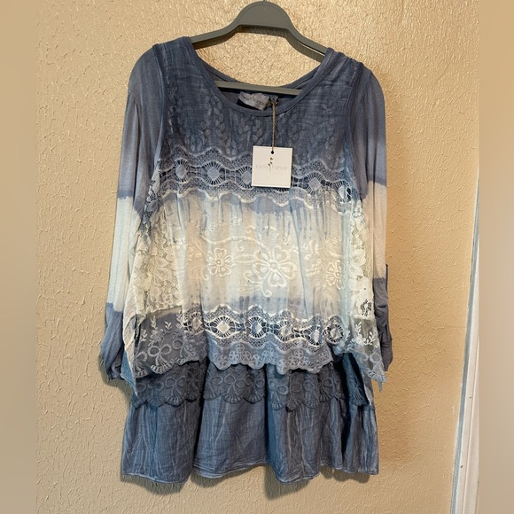 belle france | Tops | Bella France Lagenlook Top Embroidery Lace Size ...